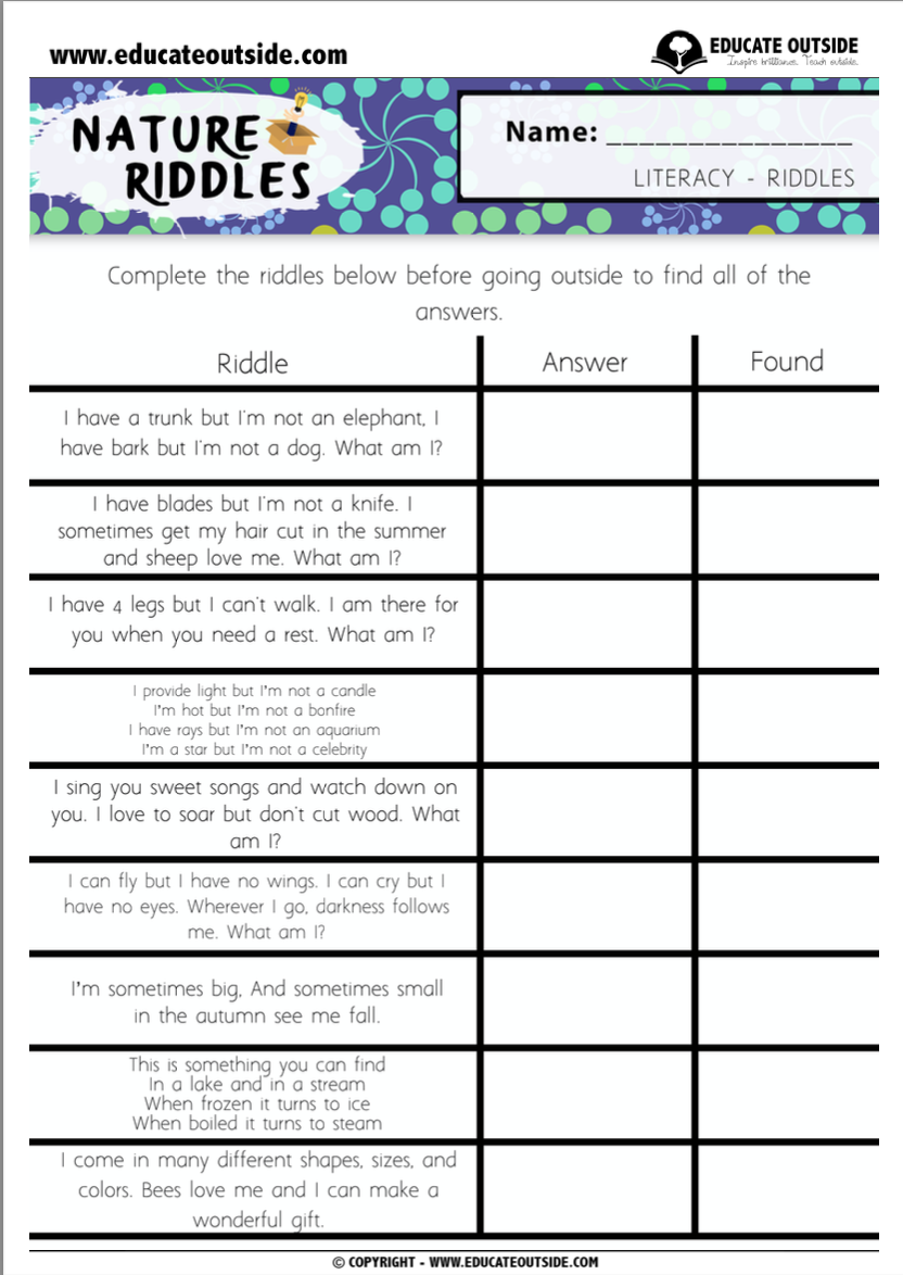 Nature Riddles Scavenger Hunt Educate Outside